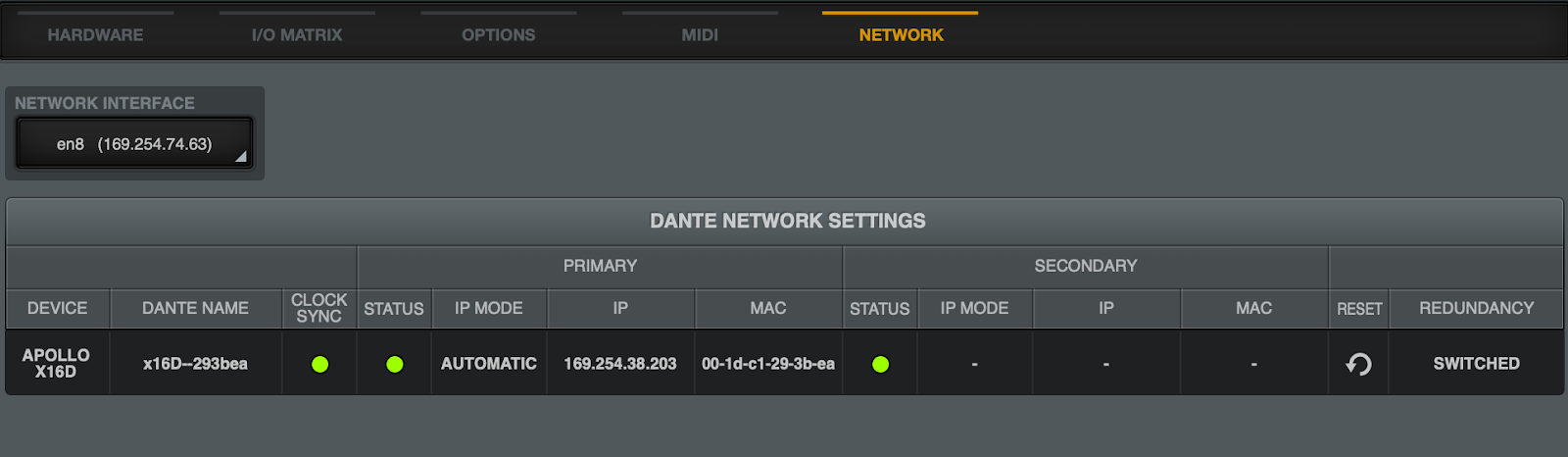 Network Panel – Universal Audio Support Home